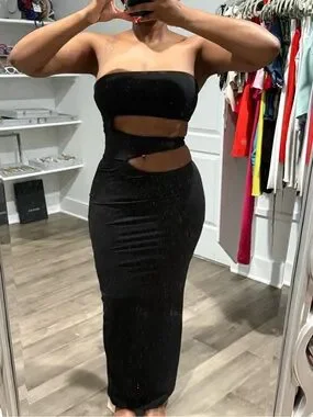 Dresses | Black Strapless Cutout Bodycon Maxi Dress | Poshmark